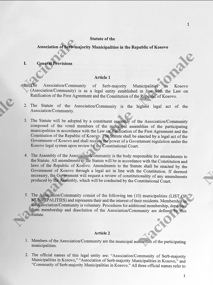 "Nemački nacrt" Statuta ZSO u 17 tačaka - grb, zastava i bankovni račun - Kosovo Online